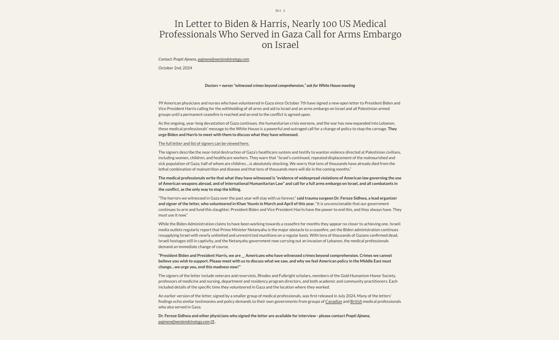 In Letter to Biden & Harris, Nearly 100 US Medical Professionals Who ...